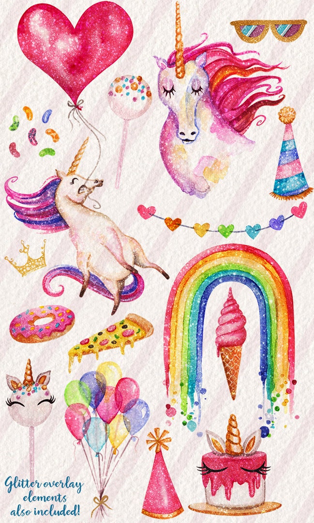 Watercolor Unicorn Birthday Party Illustrated Hand-painted | Etsy
