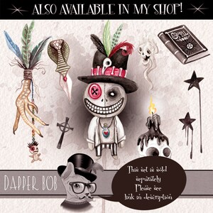 Watercolor Voodoo Twins Halloween Magic Clip Art Collection Hand ...