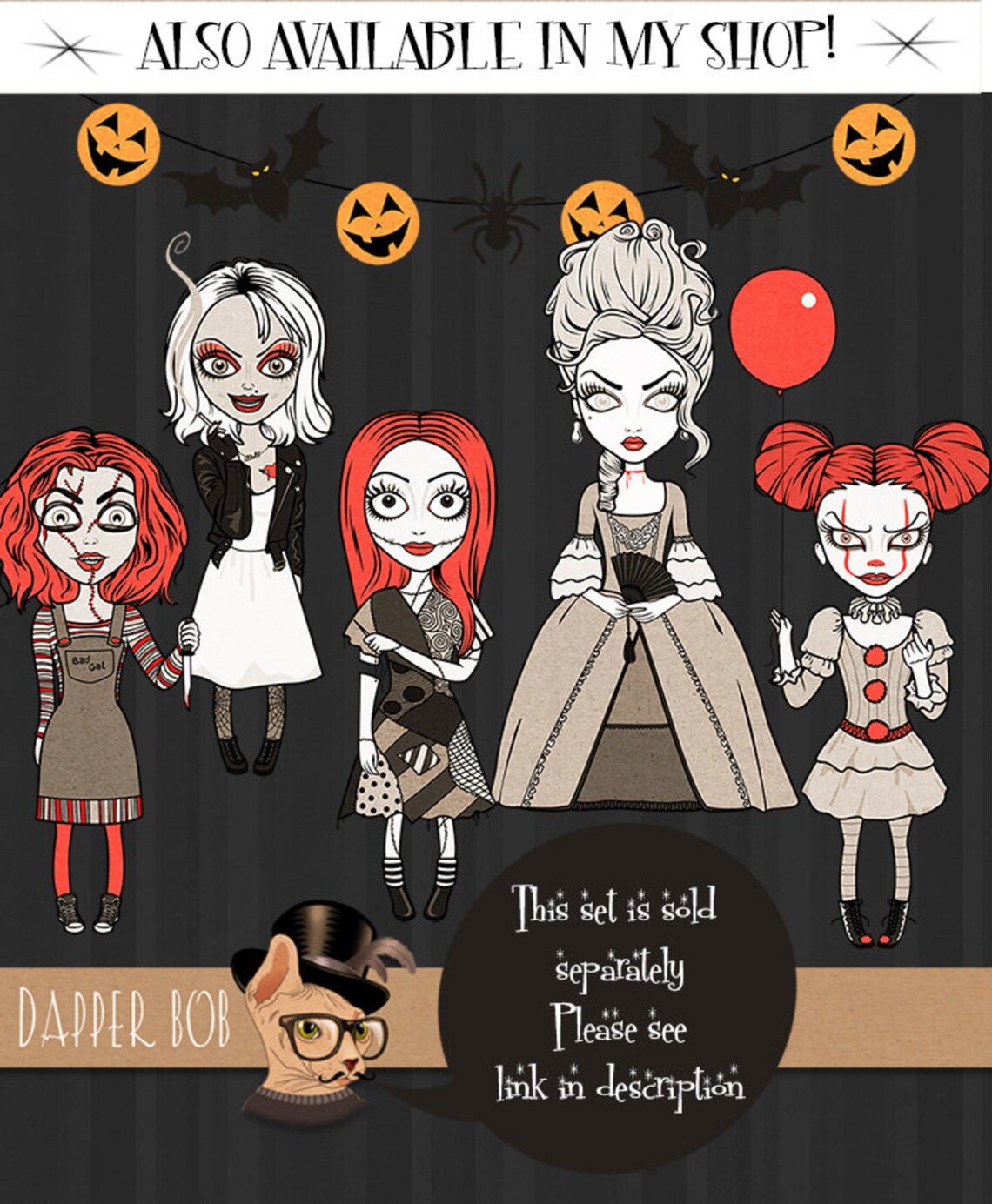 Halloween Party Girl Characters Clip Art Collection Movie | Etsy