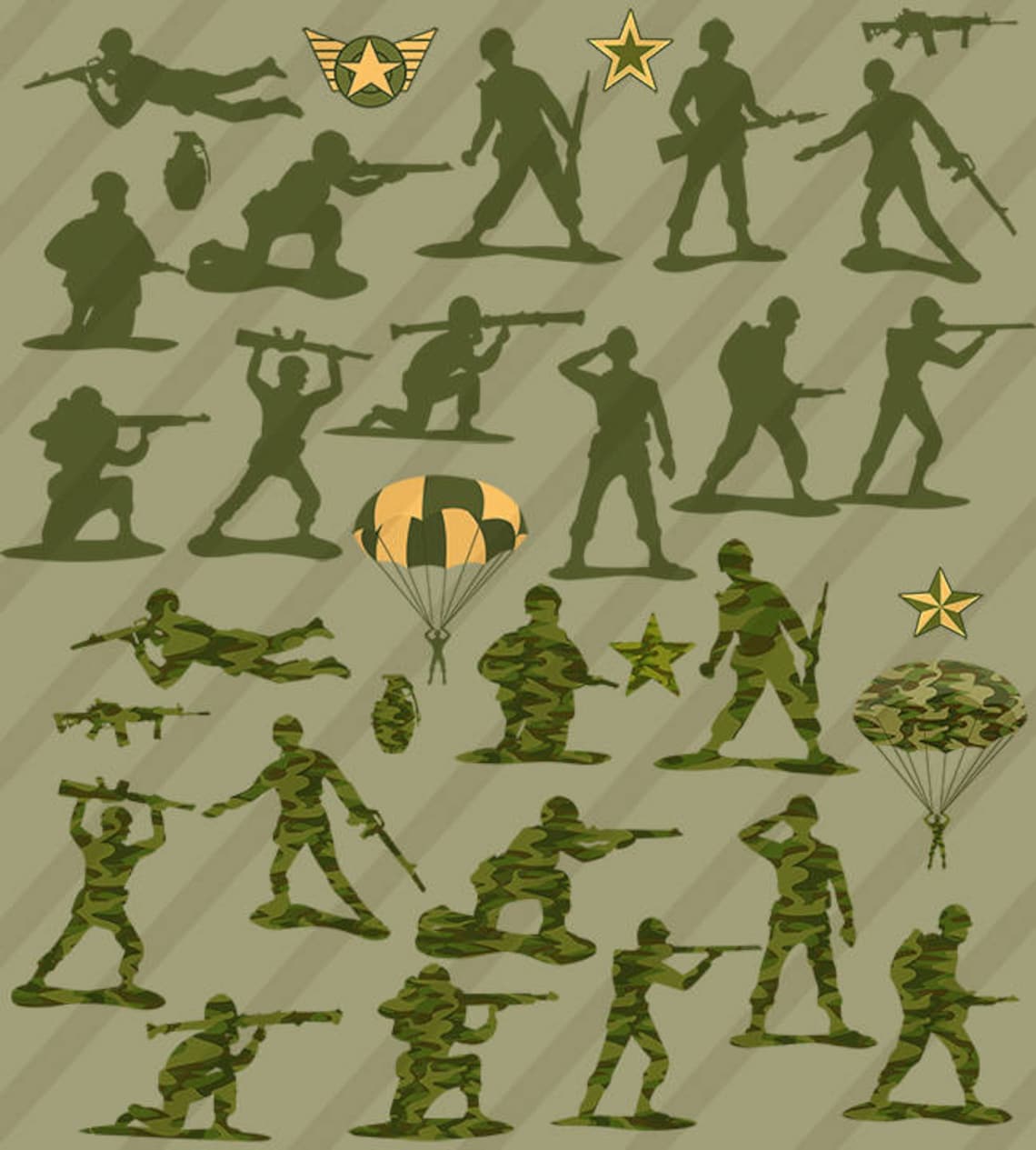 37 Piece Little Green Army Men Toys Clip Art Collection Camouflage ...
