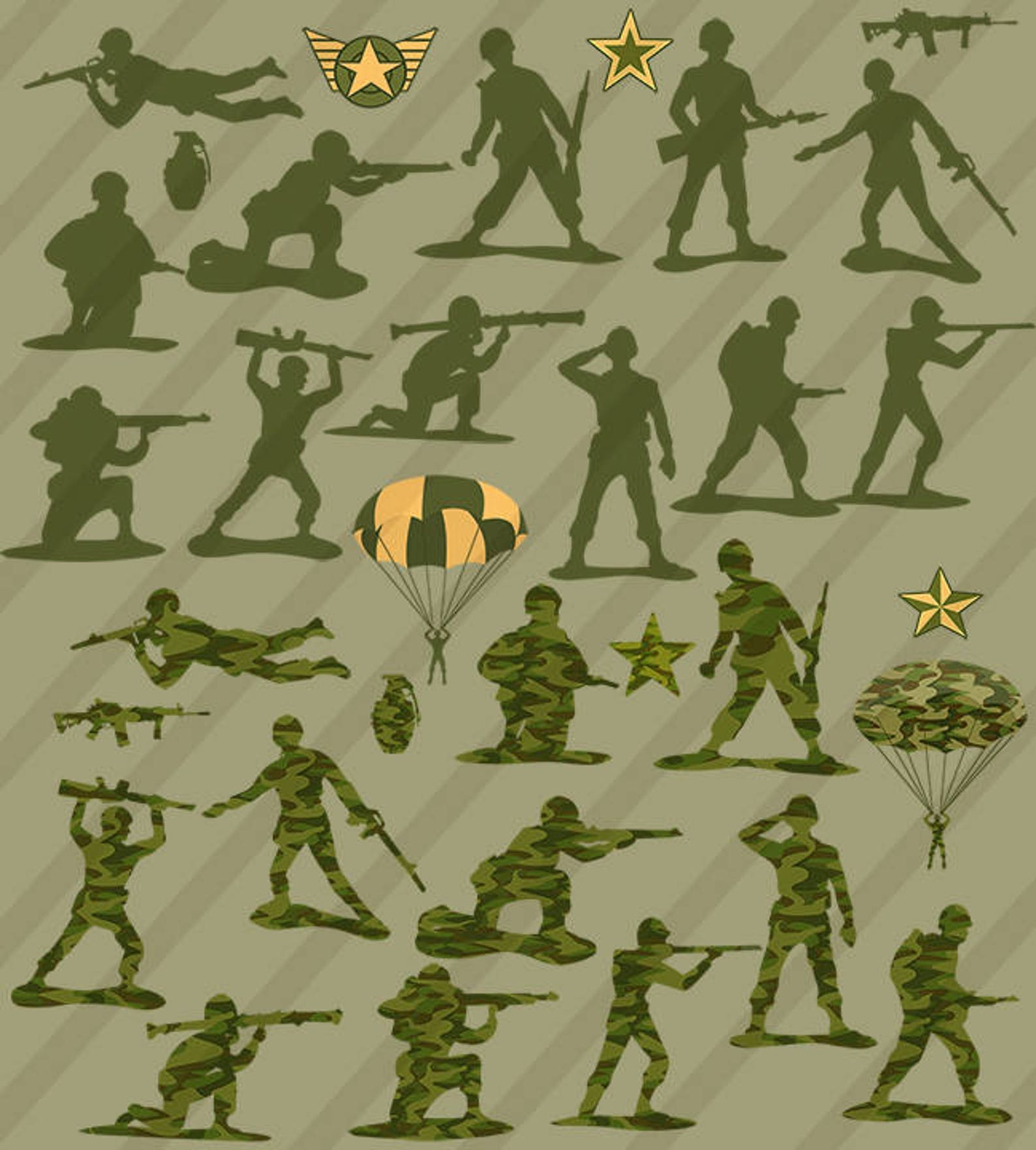 37 Piece Little Green Army Men Toys Clip Art Collection Camouflage ...
