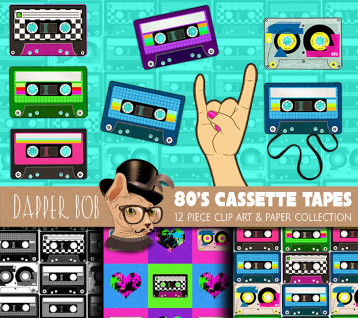 80's Cassette Tapes Clip Art Collection 300dpi PNG Retro - Etsy