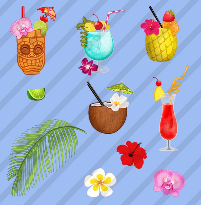 Tropical Cocktails Clip Art Collection Hawaiian Fruity - Etsy