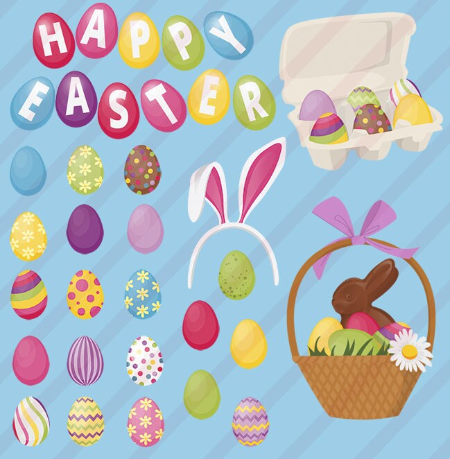 Easter Egg Hunt Large Collection of Clipart Eggs PNG Clip | Etsy