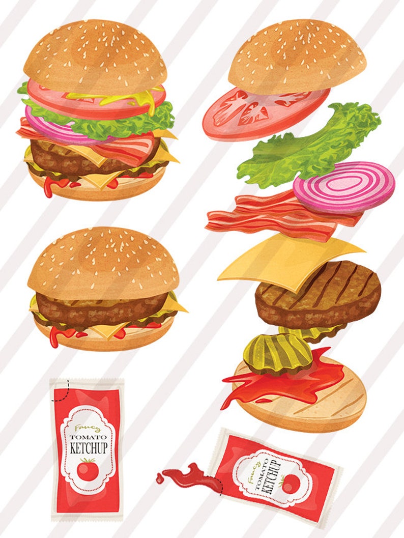 Build a Burger BBQ Clip Art Collection PNG Cheeseburger - Etsy Denmark