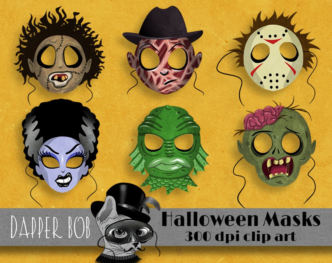 Halloween Horror Masks Digital Clip Art Elements for Scrap-booking and ...