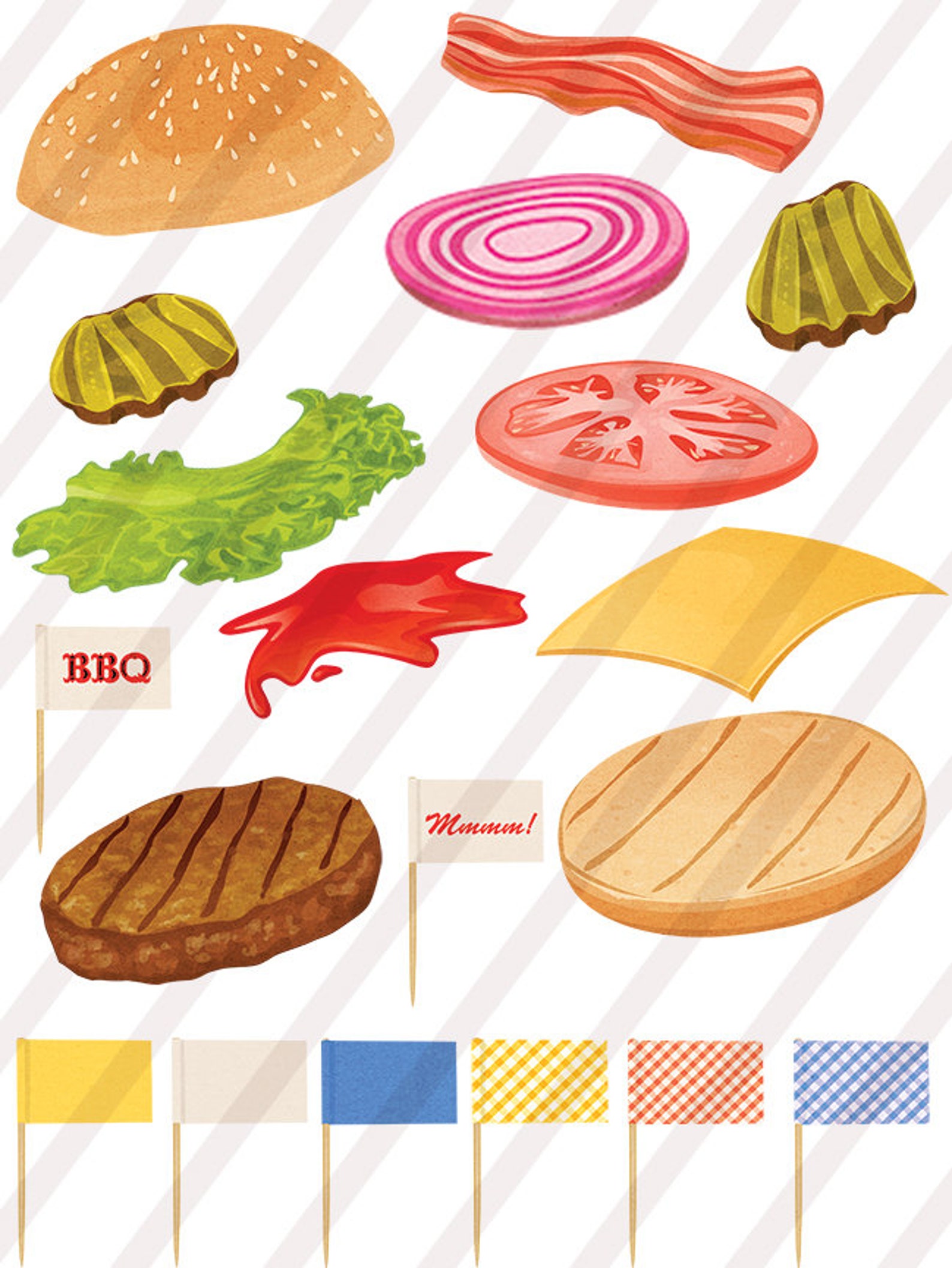 Build a Burger BBQ Clip Art Collection PNG Cheeseburger - Etsy