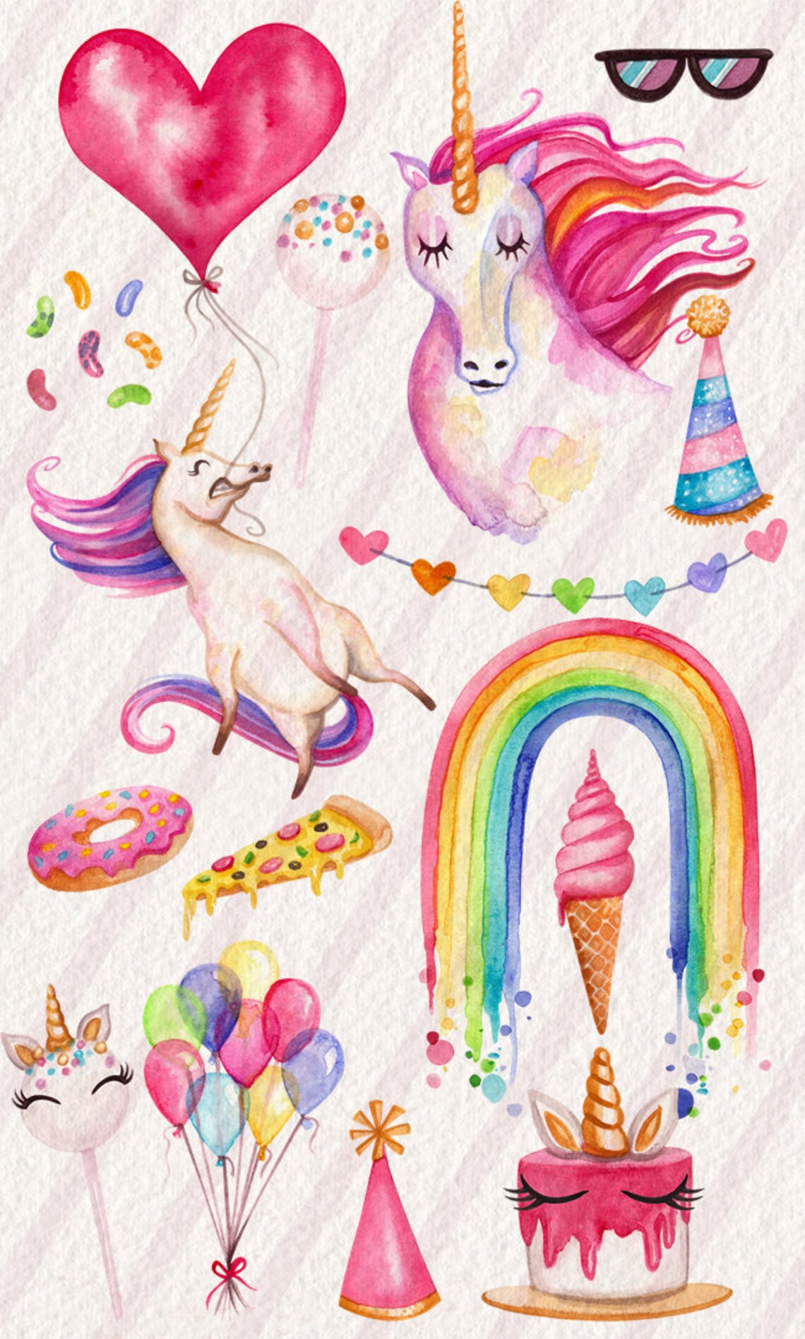 Watercolor Unicorn Birthday Party Illustrated Hand-painted | Etsy