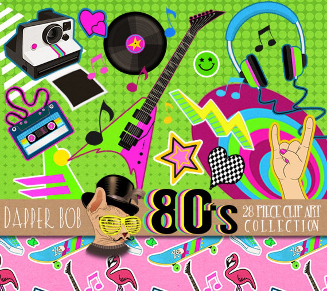 80's I Wanna Rock Clipart Collection PNG Retro Music Clip Art Elements ...