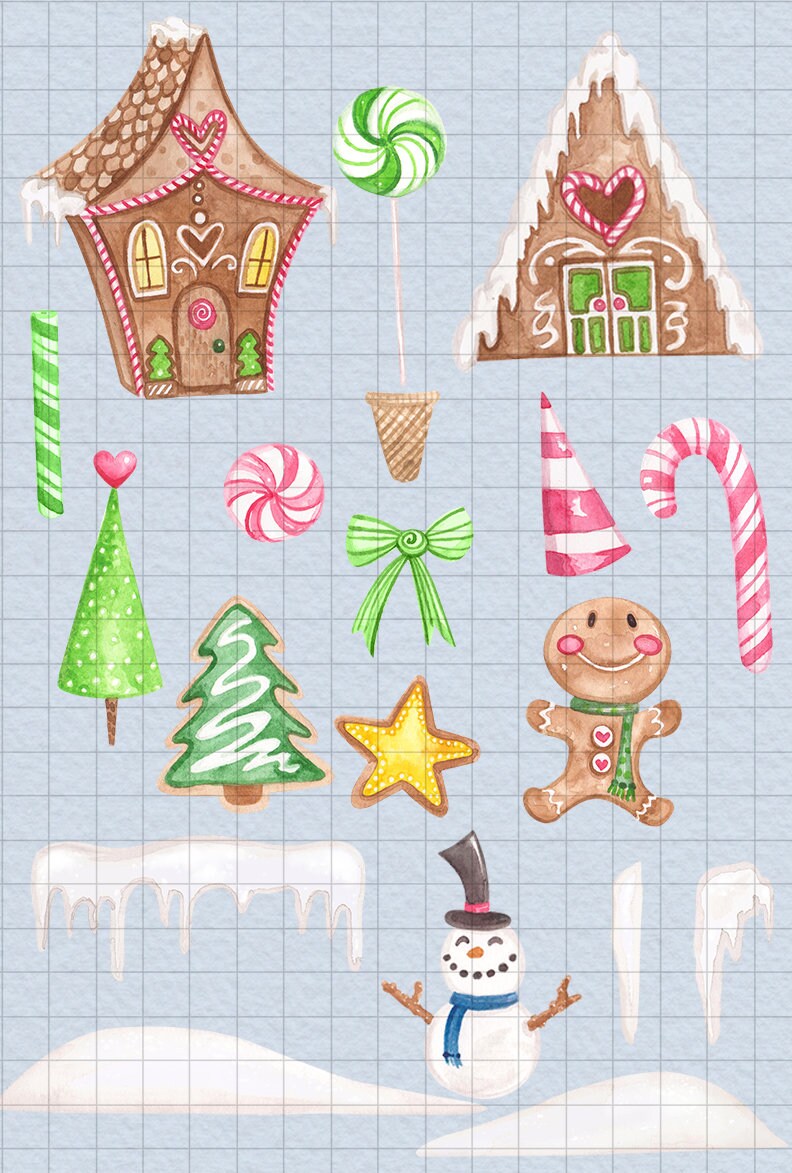 Watercolor Gingerbread Village Clipart Graphics Collection - Etsy