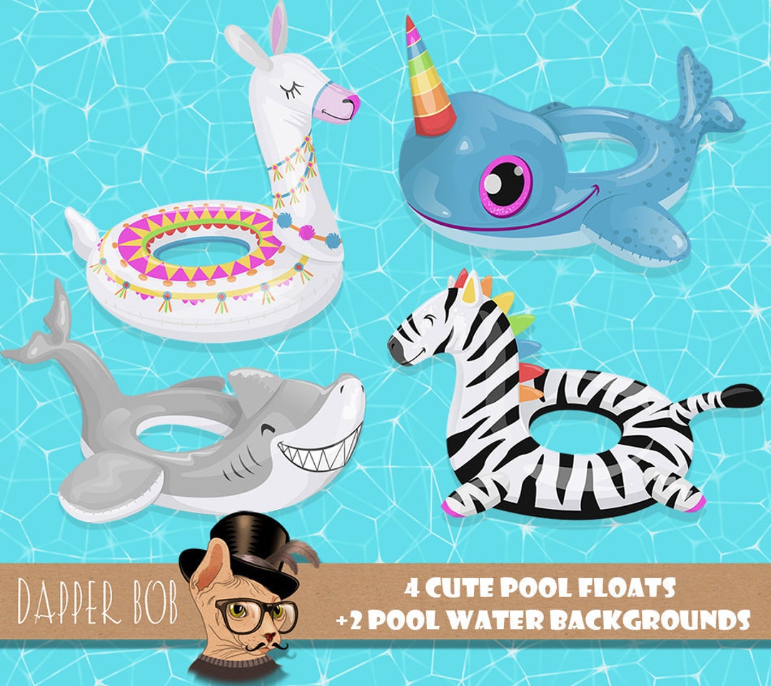 Swimming Pool Float Collection PNG Digital Llama, Narwhal, Shark and Zebra Clipart Floats - Etsy