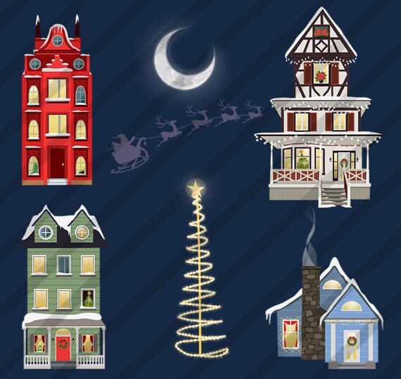 Christmas Winter Village Clip Art Collection PNG Digital | Etsy