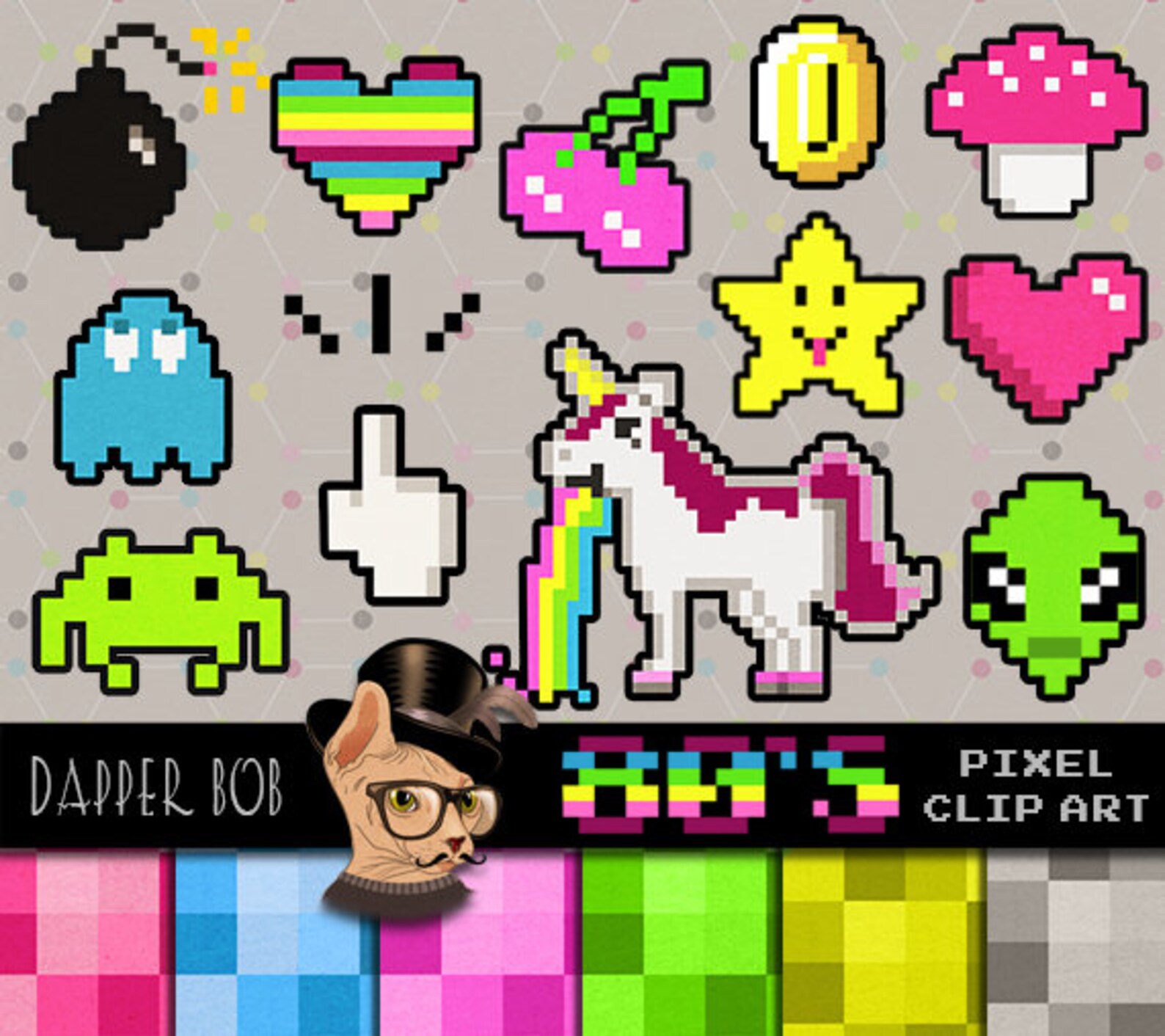 Retro 80's Gamer Pixel Art Clipart Character Collection | Etsy