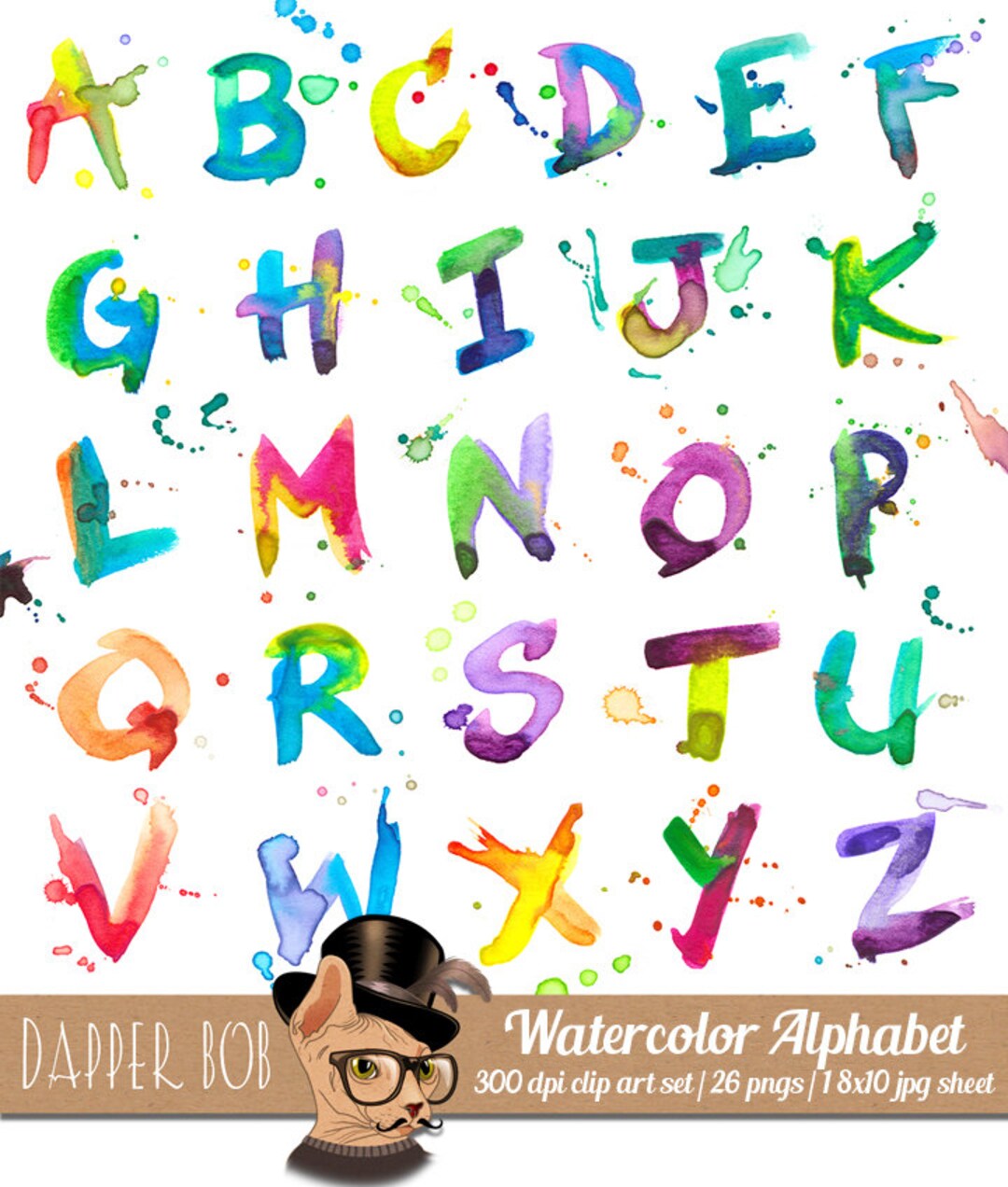 Watercolor Clip Art Alphabet 26 300 DPI Pngs - Etsy