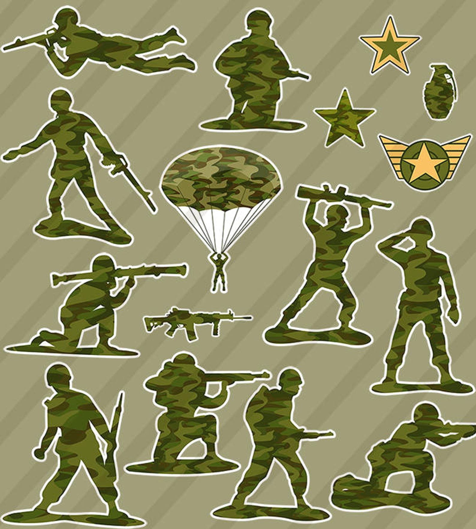 Little Green Army Men Toys Clip Art Collection Camouflage - Etsy