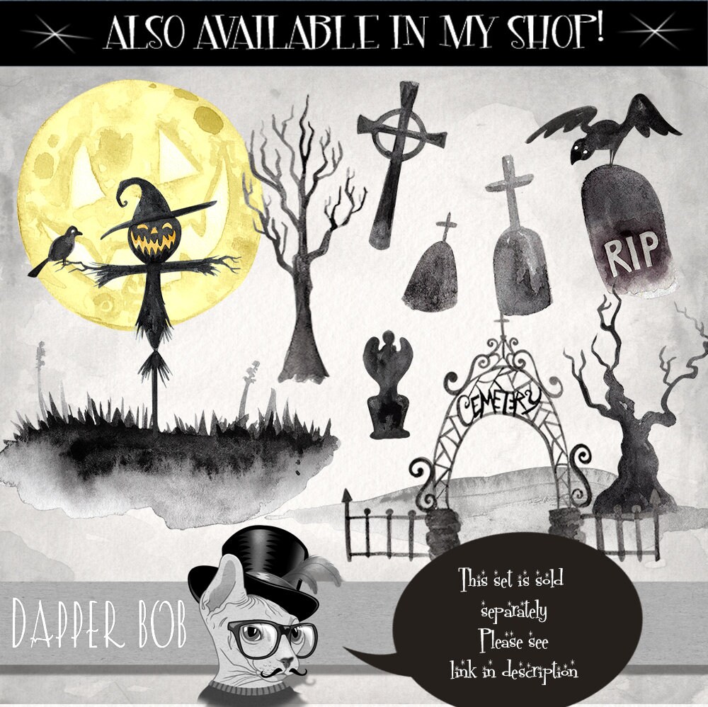 Watercolor Halloween Village Clip Art Collection Spooky Town | Etsy