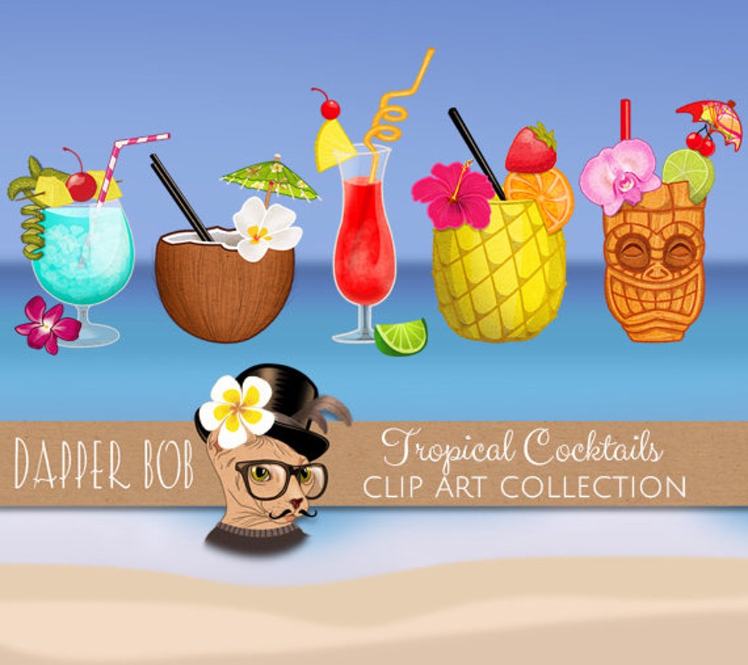 Tropical Cocktails Clip Art Collection Hawaiian Fruity Drinks Clipart ...