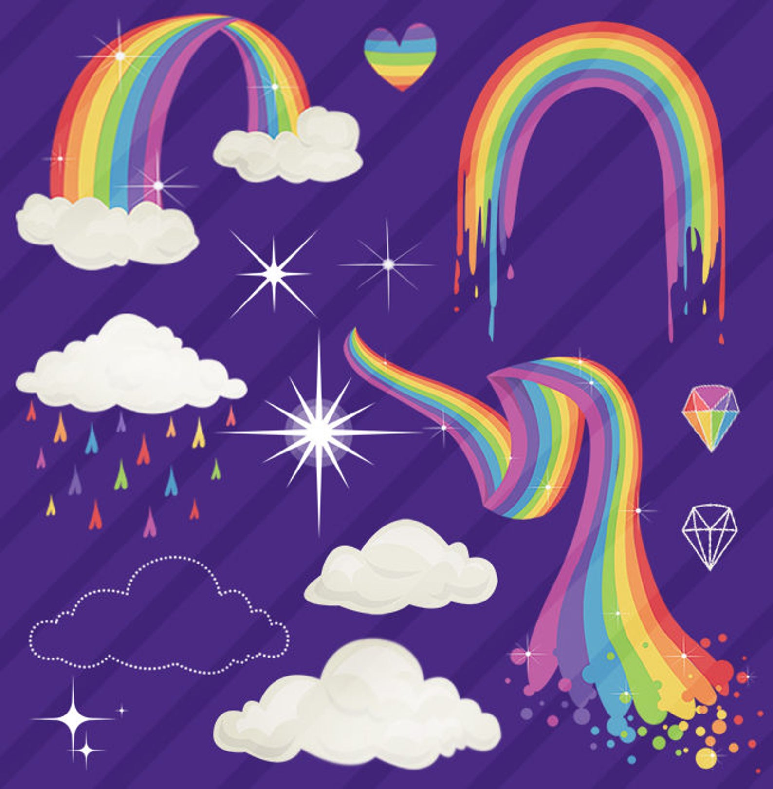 Magical Rainbows Clipart Collection PNG Graphic Elements - Etsy