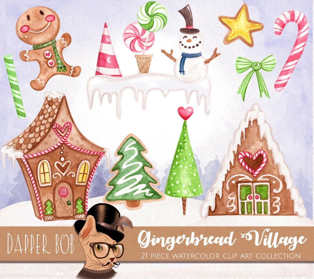 Watercolor Gingerbread Village Clipart Graphics Collection - Etsy