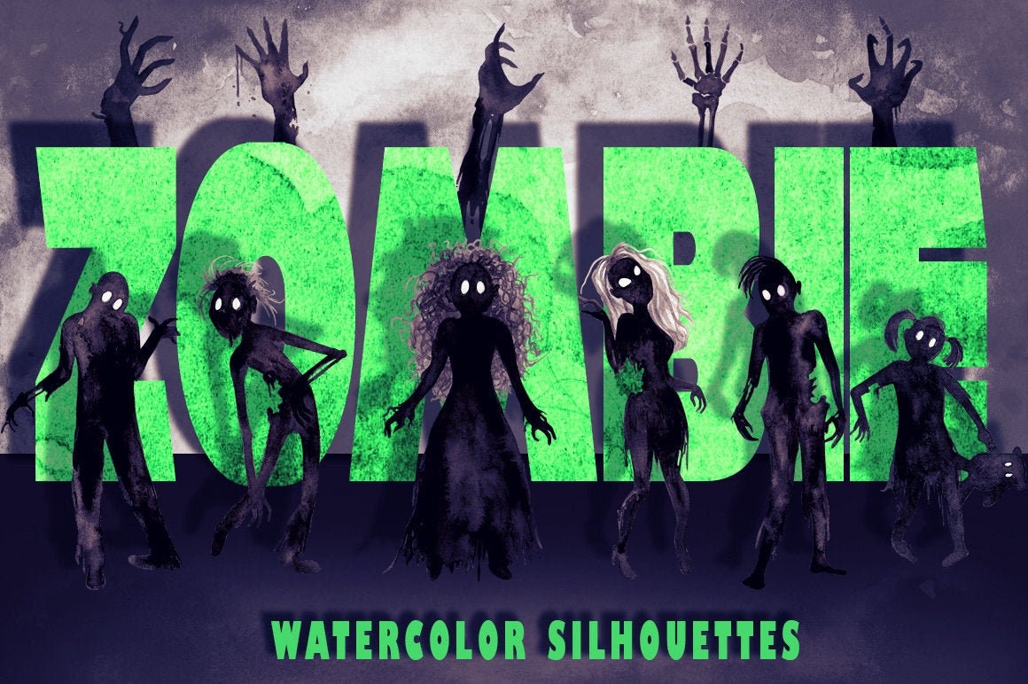 Watercolor Zombie Horde Silhouettes Halloween PNG Clip Art - Etsy