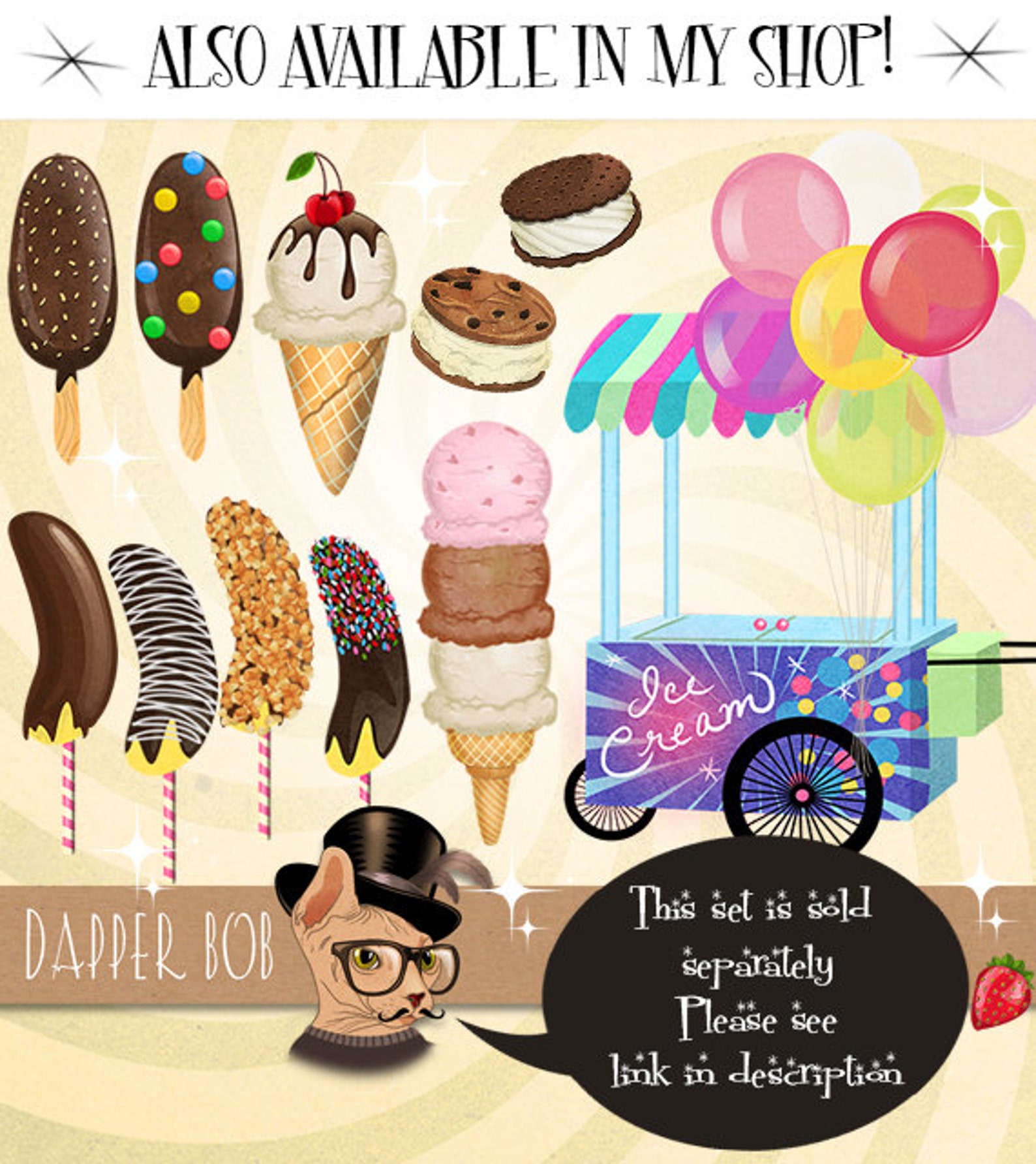 Ice Cream Treats Digital Clip Art Elements for Scrap-booking - Etsy
