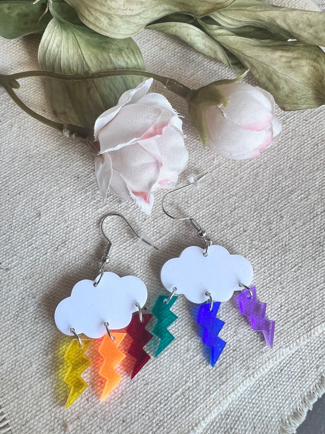 Magical Stormy Weather Sky Lightning Rainbow Earrings - Etsy