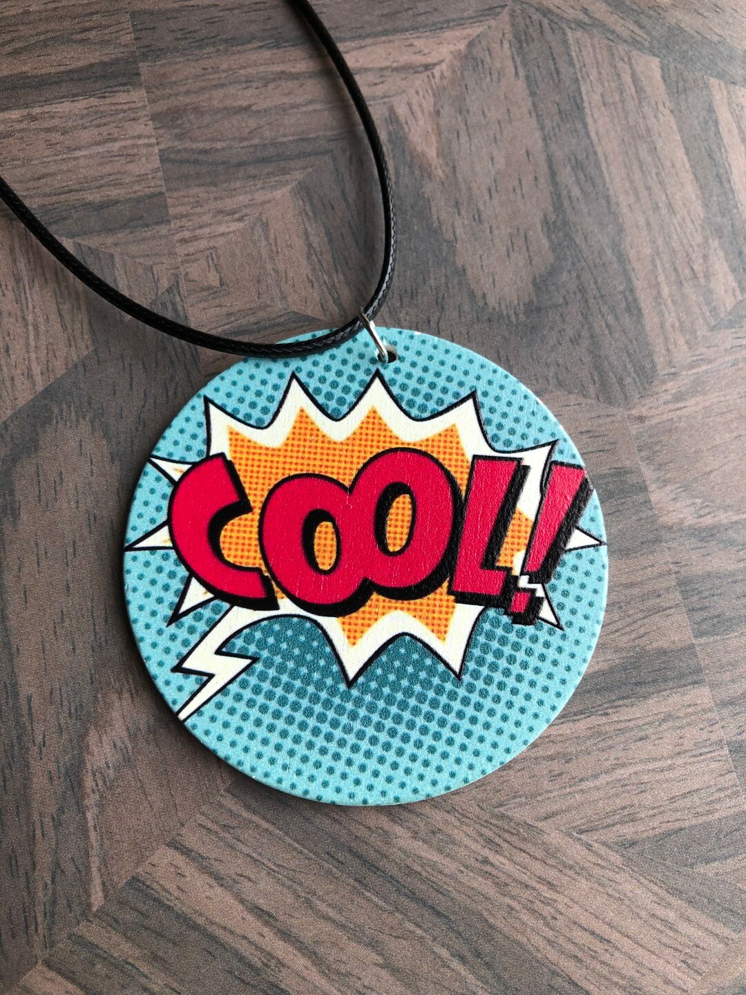 Boy's Round Wood Charm Necklace in Blue and Yellow Cool - Etsy