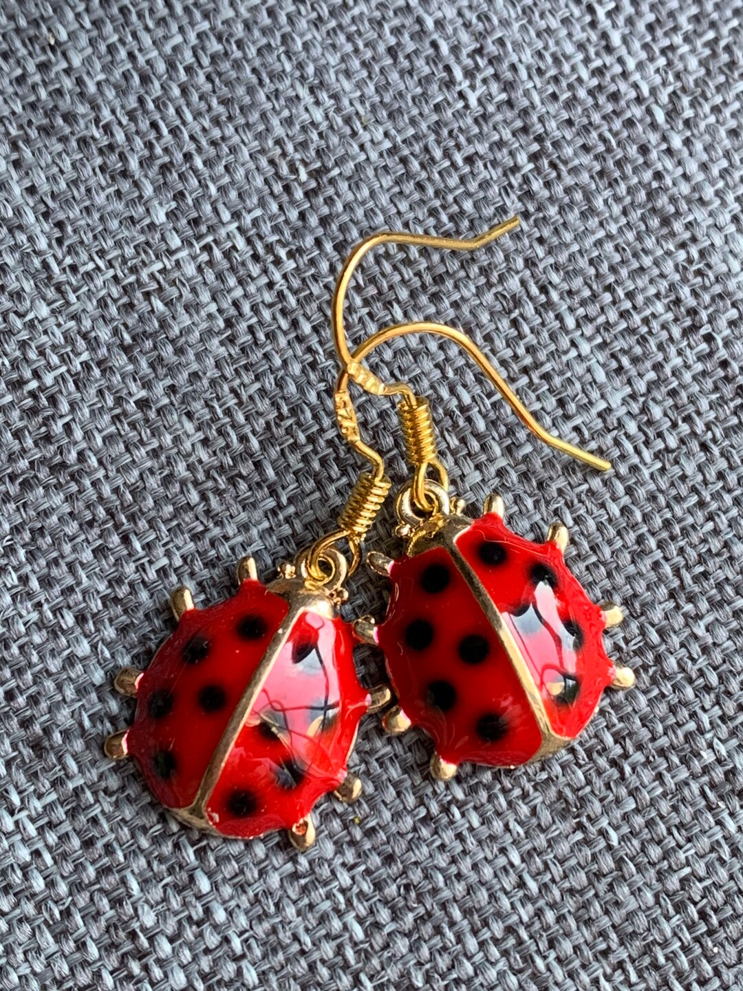Ladybug Charm Earrings on Gold Metal Alloy Hook - Etsy