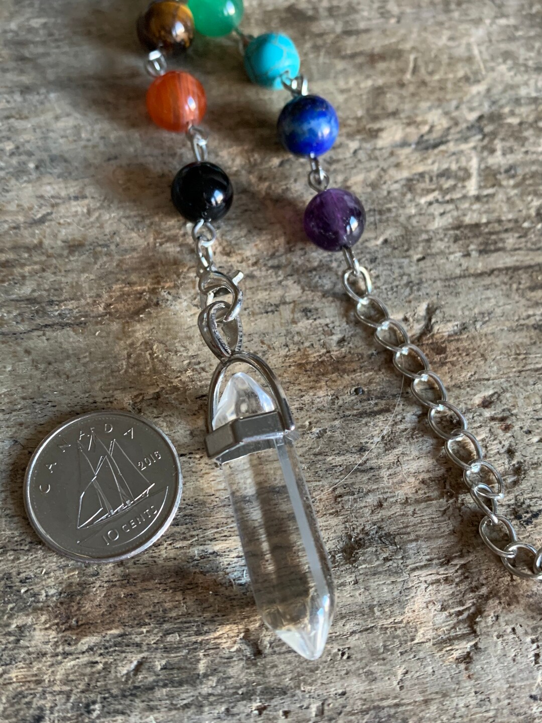 Transparent Pendulum on Silver Metal Alloy Chain and Glass Beads ...