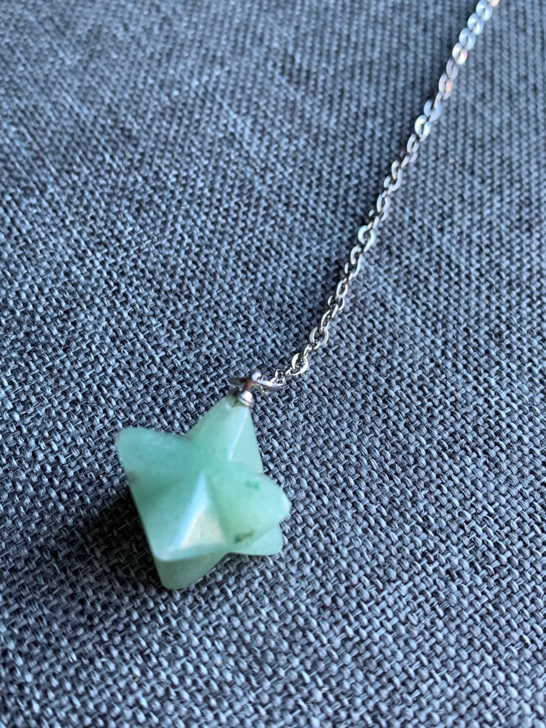 Green Stone Star Pendulum on Silver Metal Alloy Chain Mystical Pendulum ...