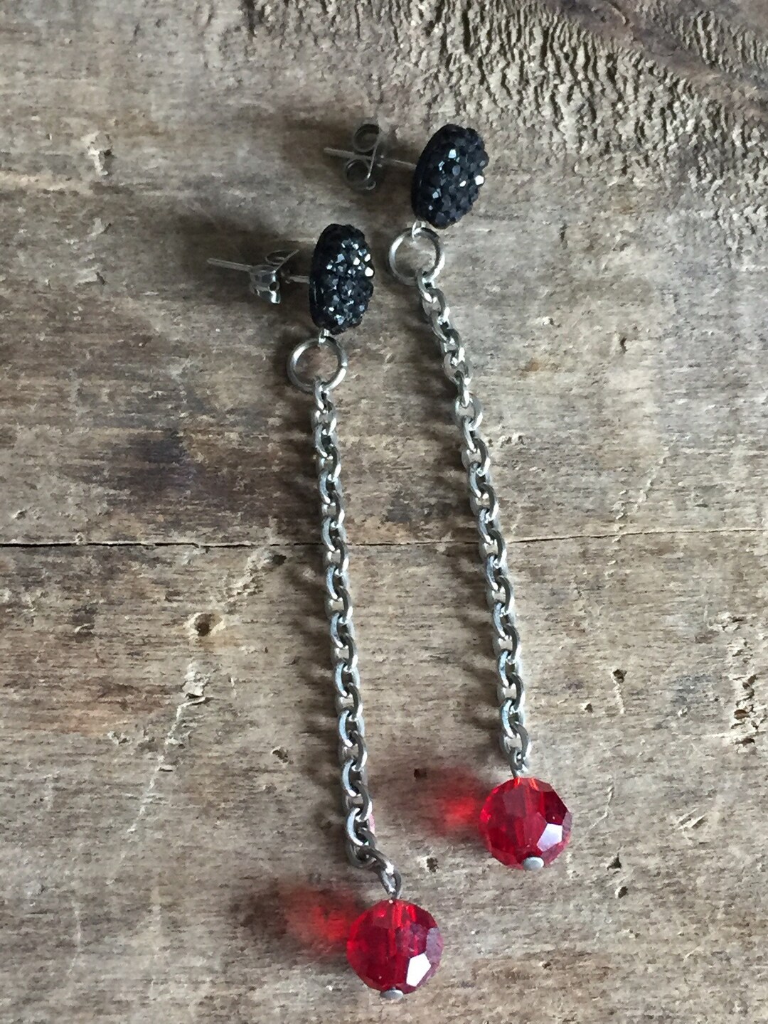 Long Earrings Red Crystals Resin Round Glossy Black Red - Etsy UK