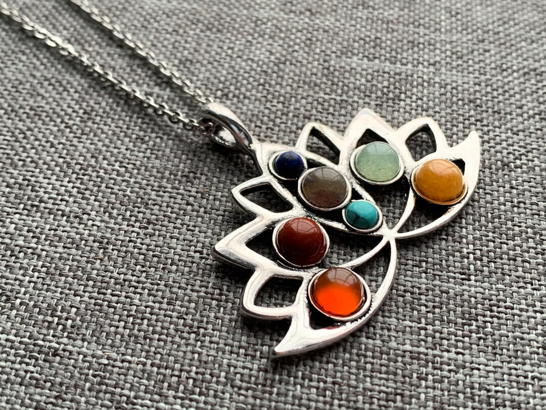 Rainbow Colored Chakras Lotus Flowers Necklace Rainbow Chakras Lotus ...