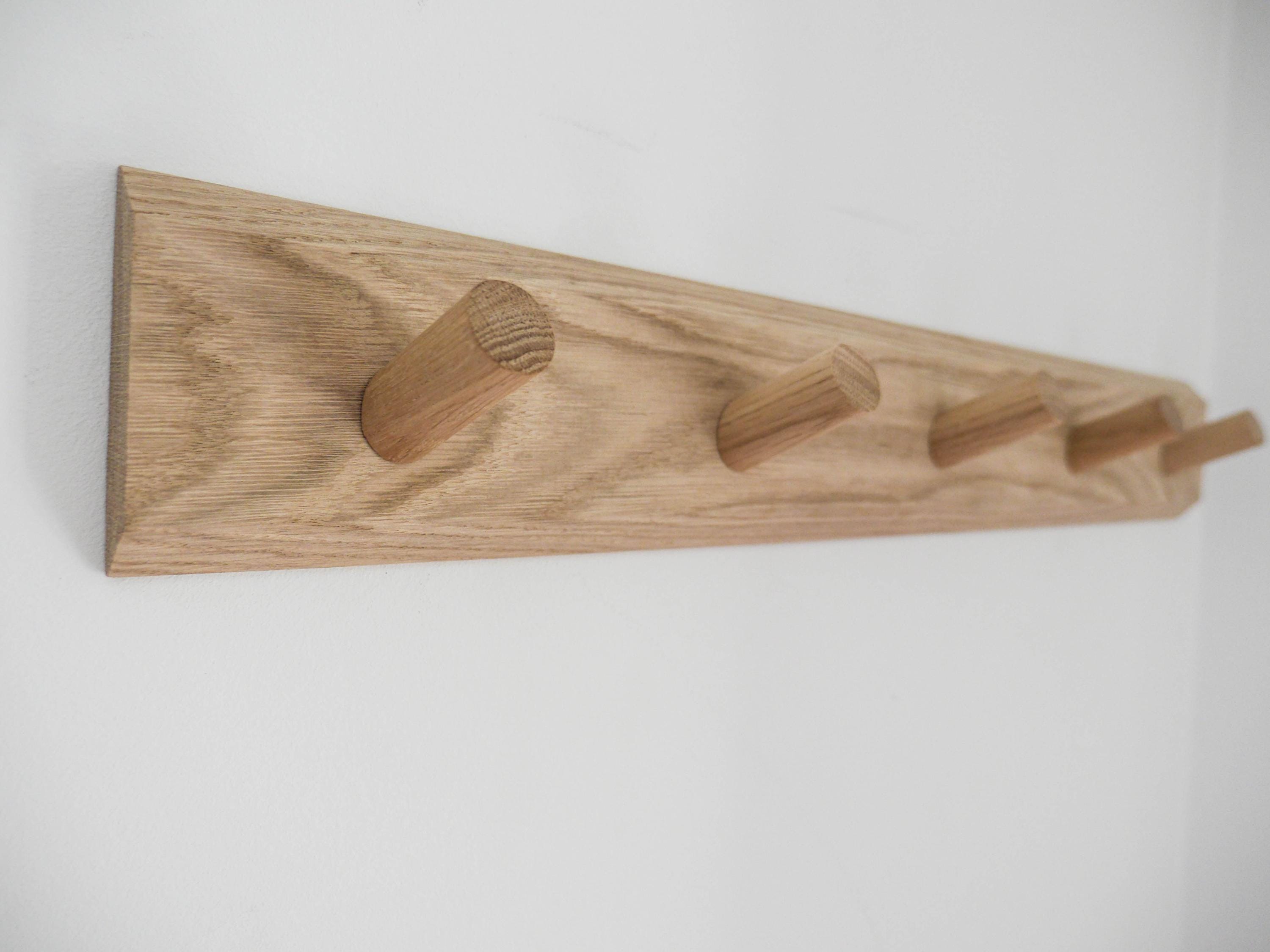 Peg Rail Coat Rack With Chamfered Edge by TOMAZIN | Oak Hook Board, Hat ...