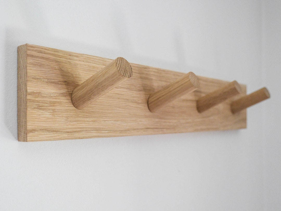 Dowel Peg Rail With Straight Edge by TOMAZIN | Oak Hook Board, Coat Hat ...