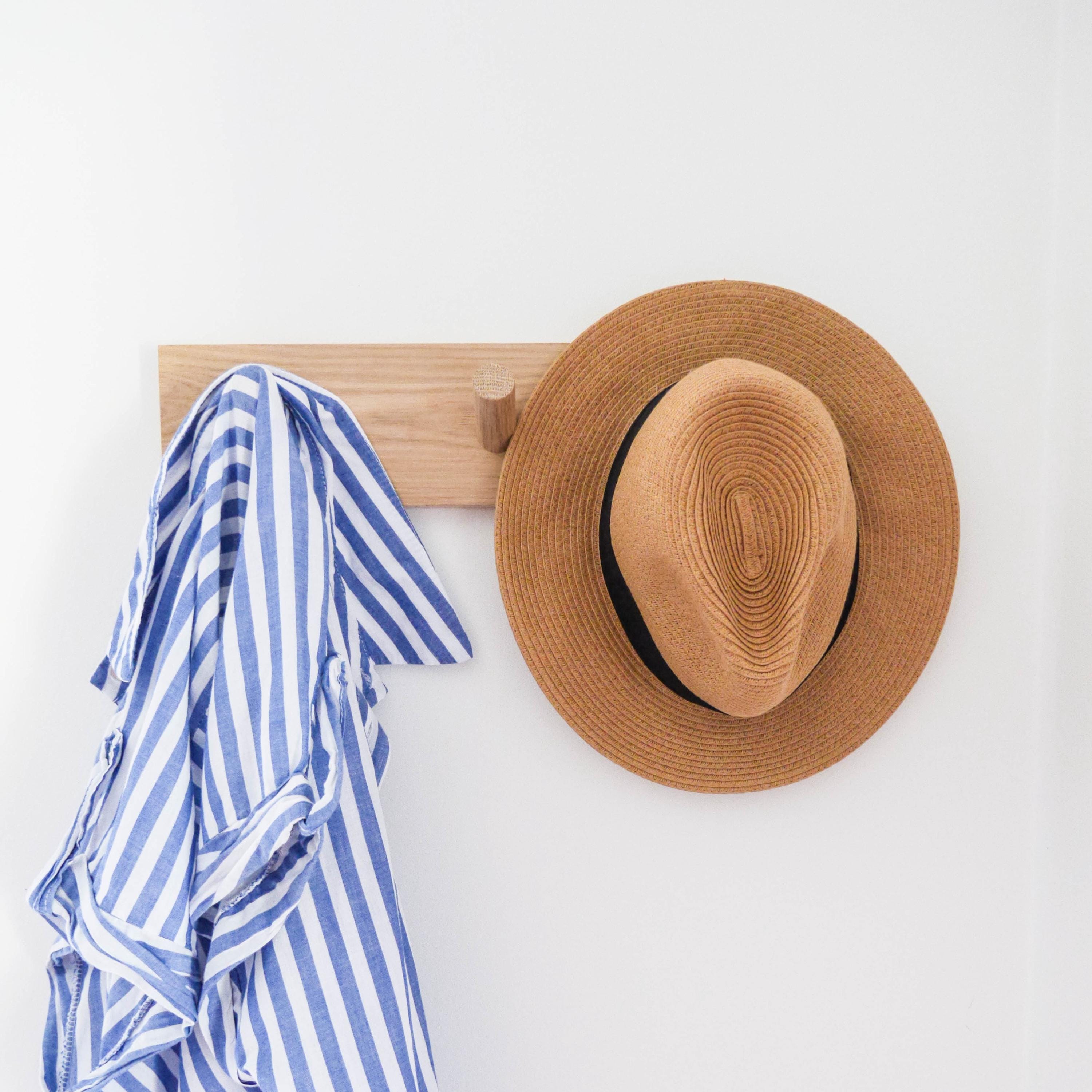 Dowel Peg Rail With Straight Edge by TOMAZIN | Oak Hook Board, Coat Hat ...