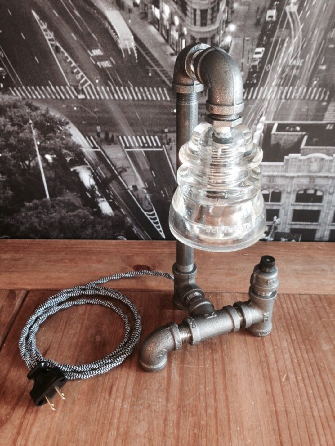 Hemingray 45 Clear Insulator Pipe Lamp Vintage Antique Light Steampunk ...