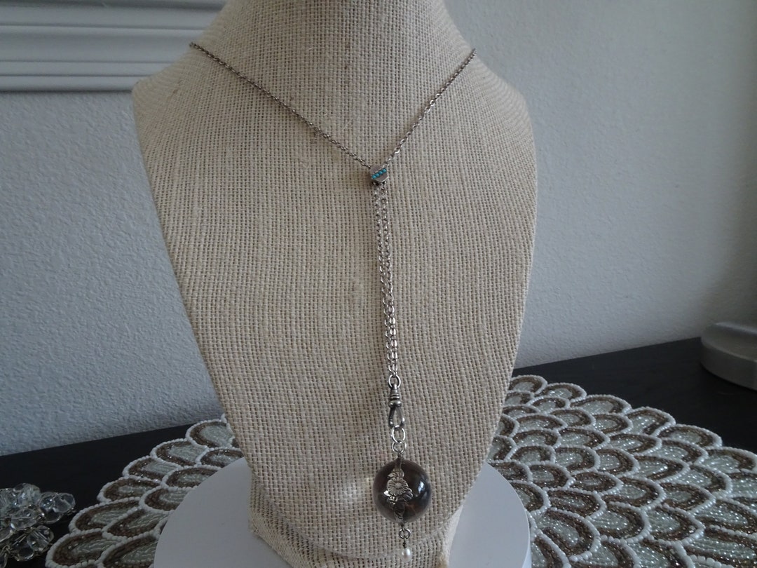 Vintage/antique Sterling Y Drop Chain With Dog Clip and Large Pools of ...
