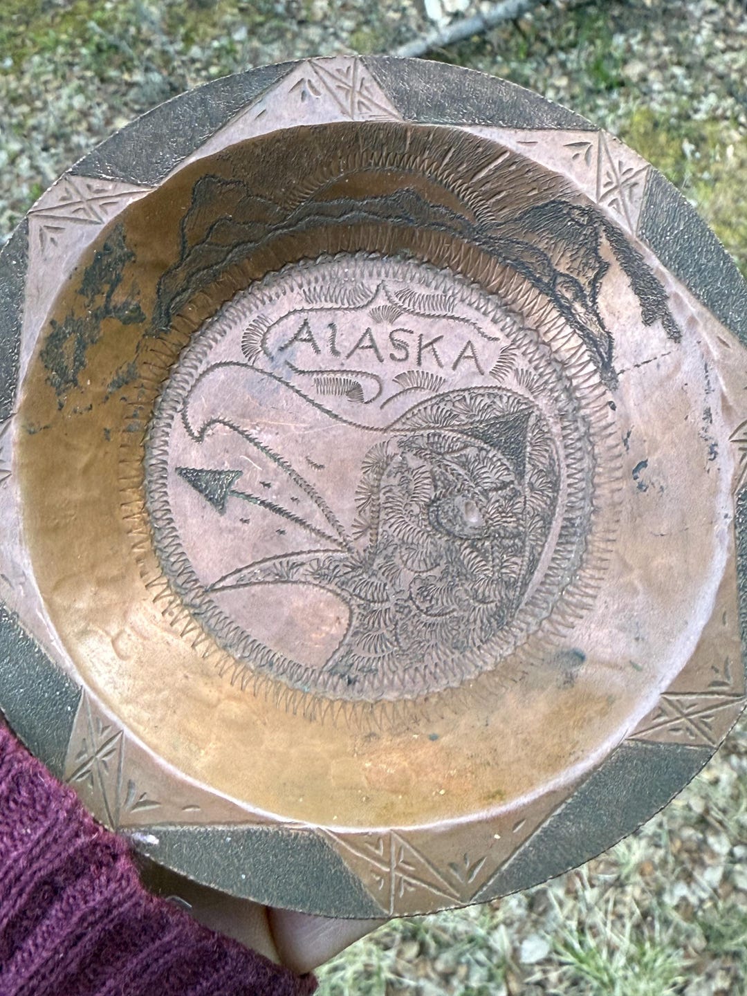 Native Alaskan Hammered Copper Ash Tray, Small Tray, Eagle, Sunset ...