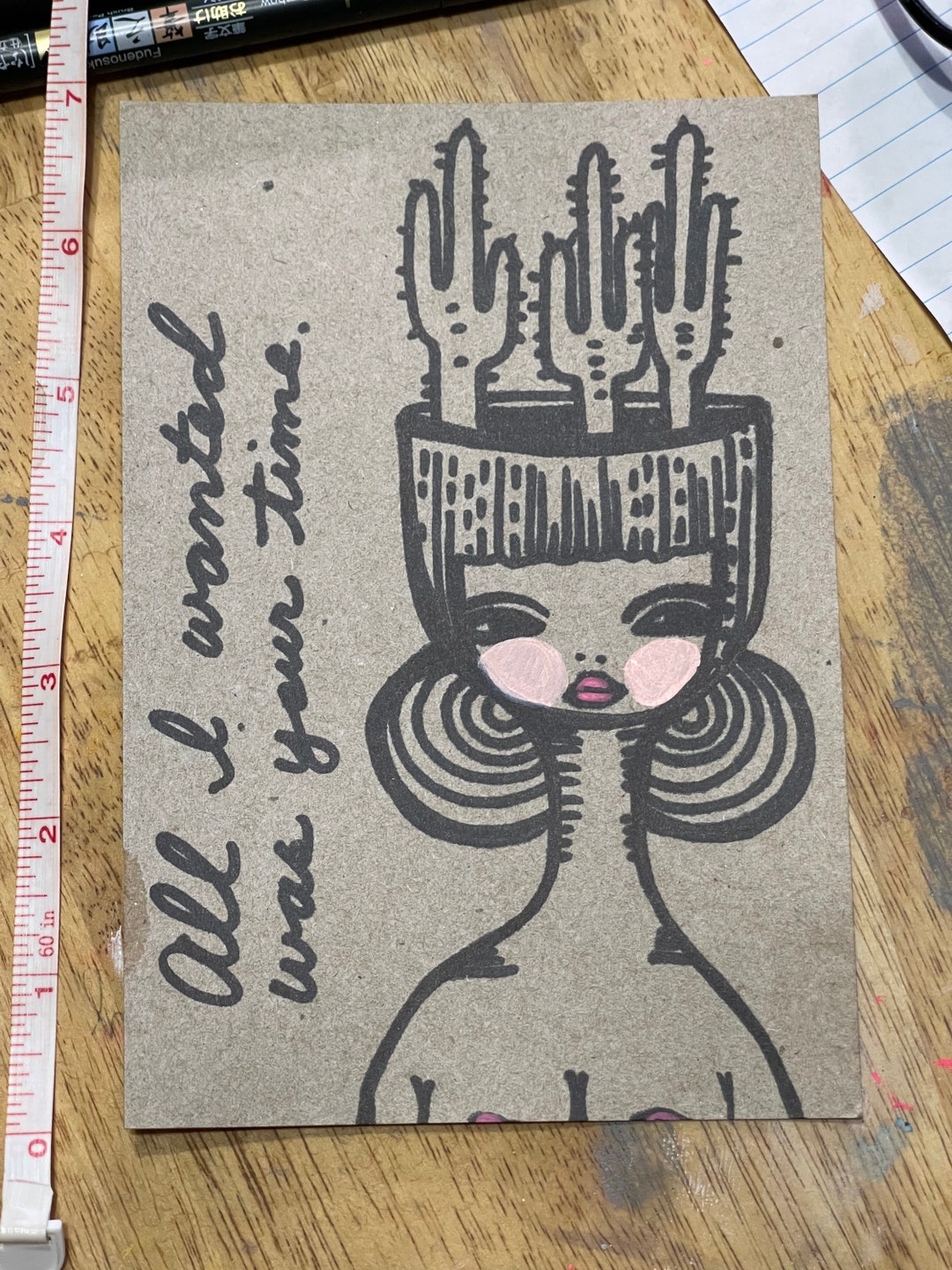 Upcycled Art, Drawing Painting by Kosharek Art, 5x7, All I Wanted is ...