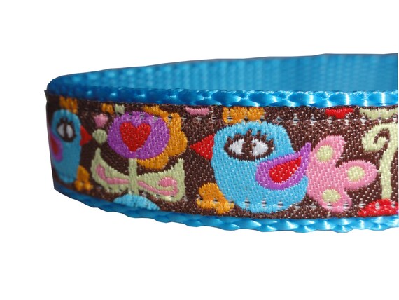 Items similar to Little Blue Birds Adjustable Dog Collar Size Extra ...