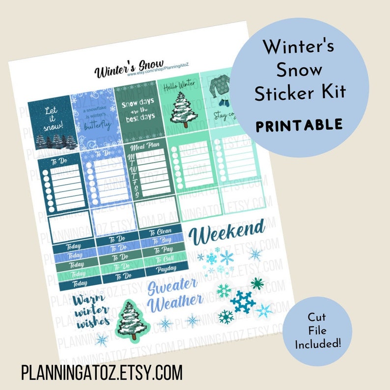 Winter's Snow Planner Stickers - Printable - Etsy