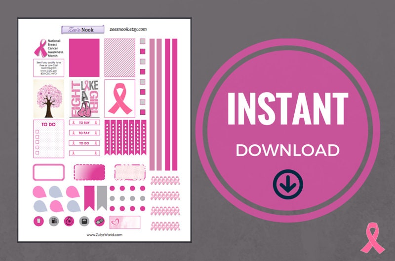 Breast Cancer Awareness Planner Stickers (printable) - Etsy