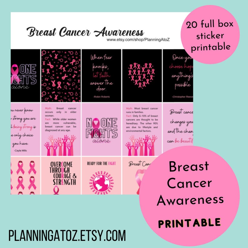 Breast Cancer Awareness 20 Full Box Sticker PRINTABLE - Etsy