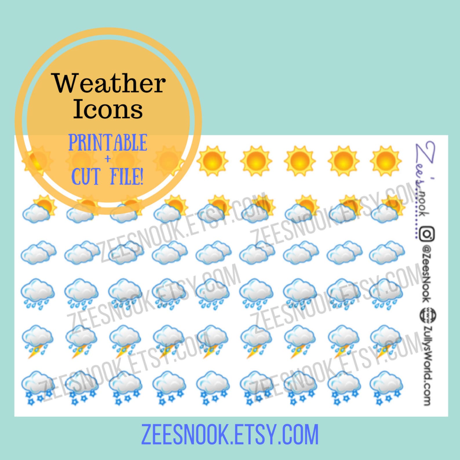 Weather Icons - Printable With Cut File - Etsy