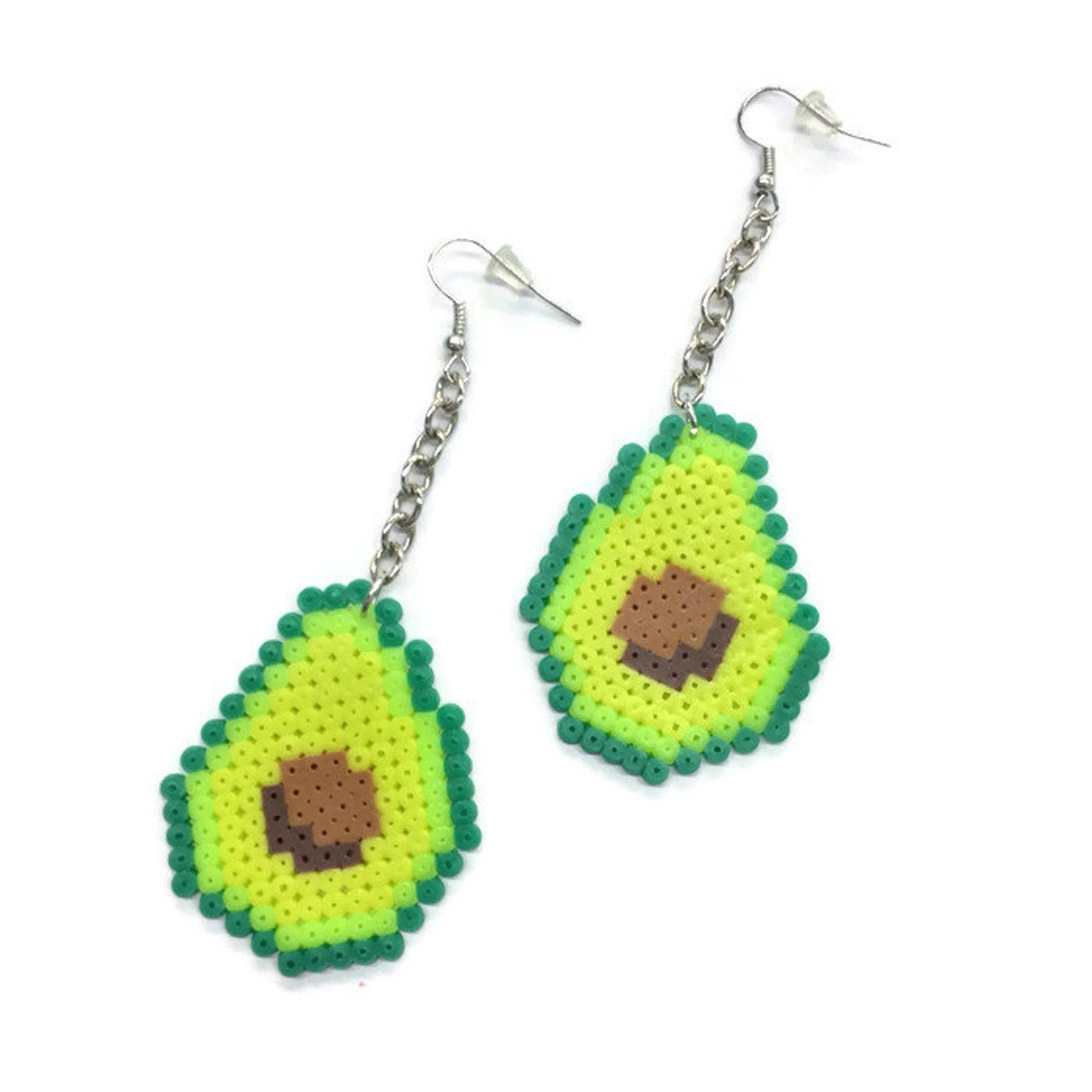 Avocado on a Chain Earrings - Mini Perler Beads, Mini Hama Beads, Fuse ...