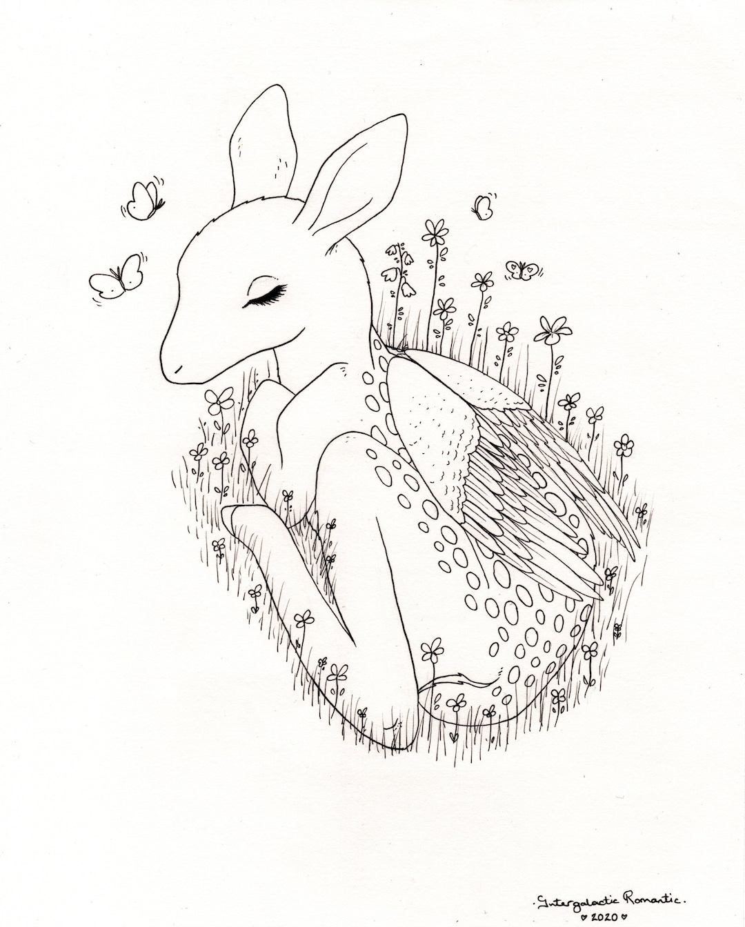 Faery Fawn Dreaming Signed Original Ink Art 21 X 26 Cm - Etsy