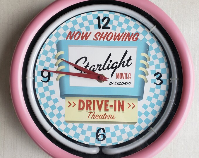 Starlight Drive-in Movie Theatres Vintage Diner Wall Clock W/ Neon ...