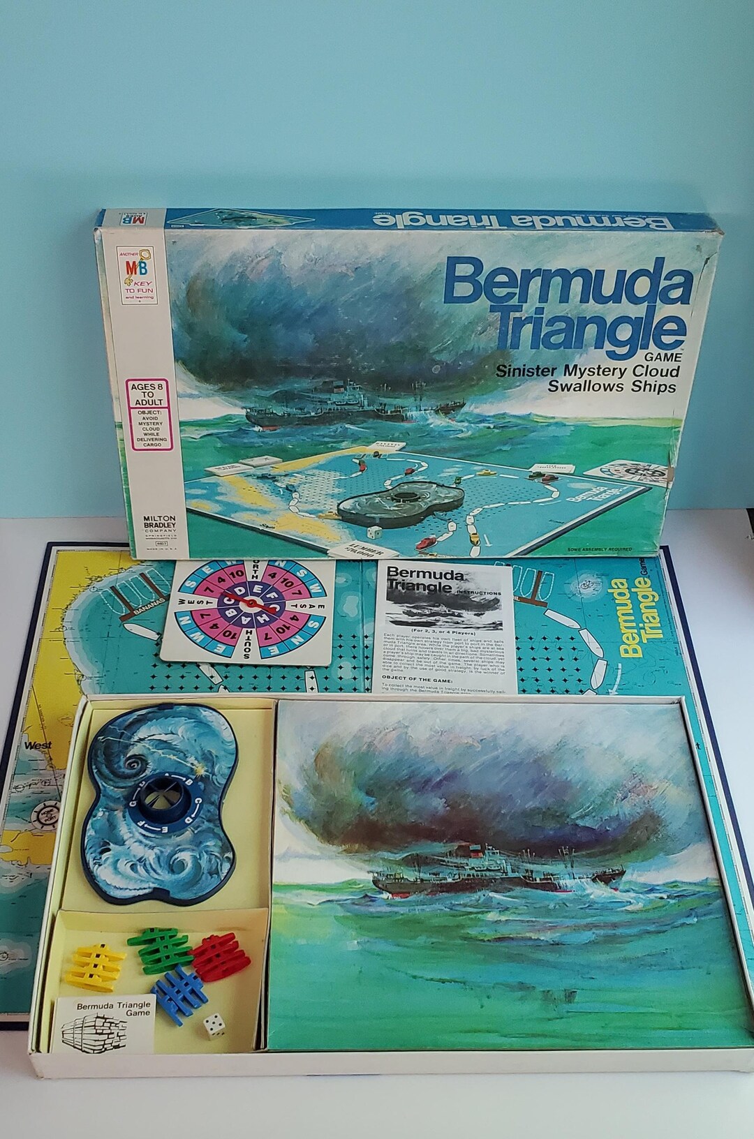 1975 Bermuda Triangle Board Game COMPLETE Sinister Mystery Cloud Swallows Ships Milton Bradley ...