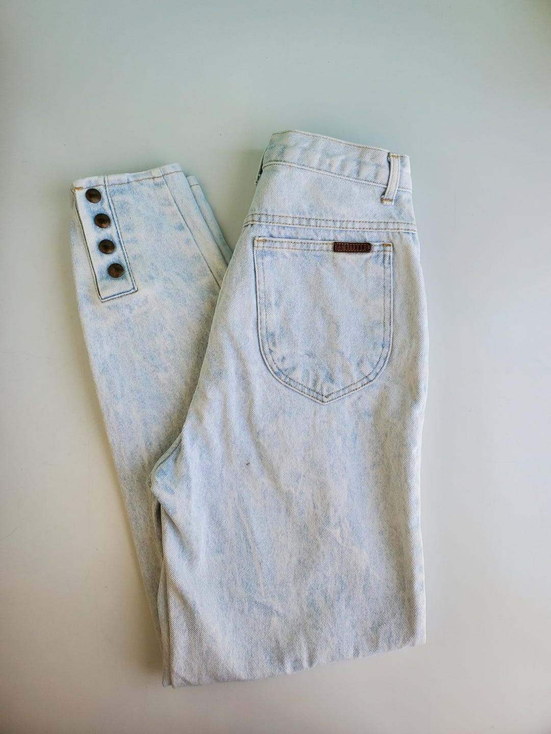 Vintage PS Gitano Womens Jeans Light Wash High Waist Tapered Button Leg ...