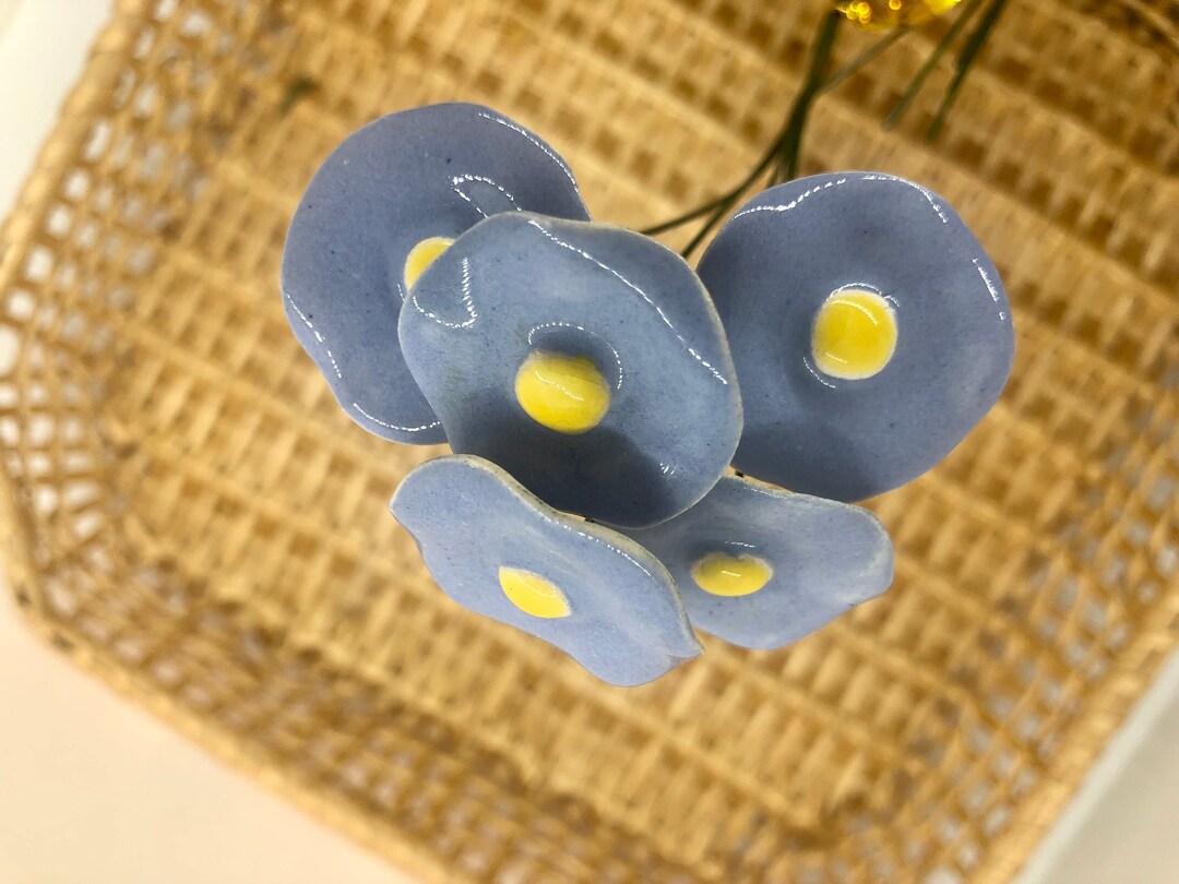 5 Light Blue Ceramic Flowers Made in Poland Crafts Decor Floral Art 10 ...